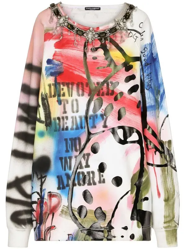 Dolce & Gabbana Graffiti-print Jumper Dress - White