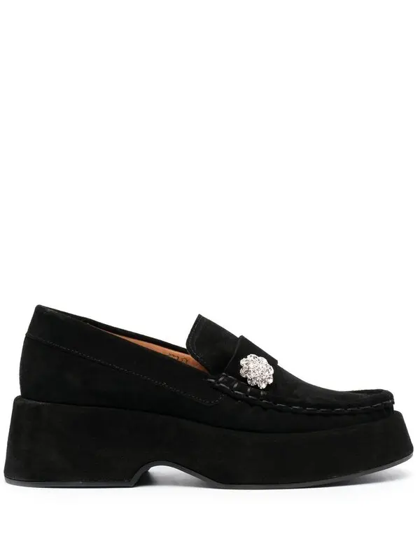 GANNI Crystal-button Suede Loafers