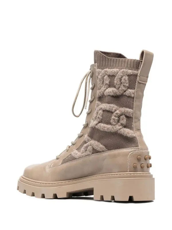 TOD'S Shearling-logo Combat Boots