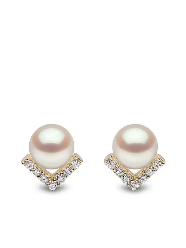 Yoko London 18kt Yellow Diamond And Pearl Stud Earrings - Gold