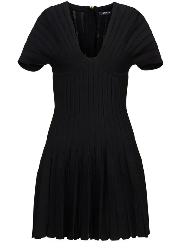 Balmain Pleated Mesh Mini Dress
