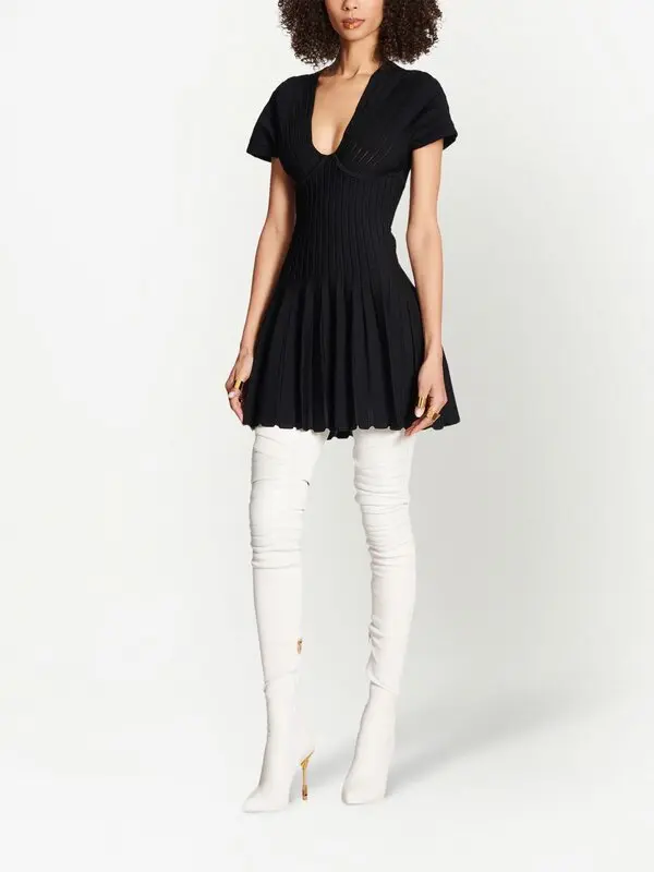 Balmain Pleated Mesh Mini Dress