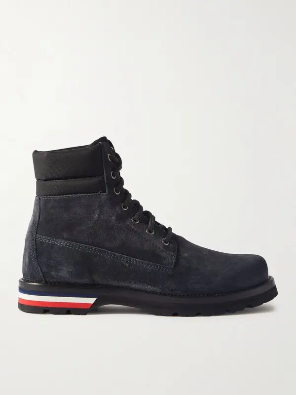 Moncler Canvas-trimmed Suede Boots - Blue