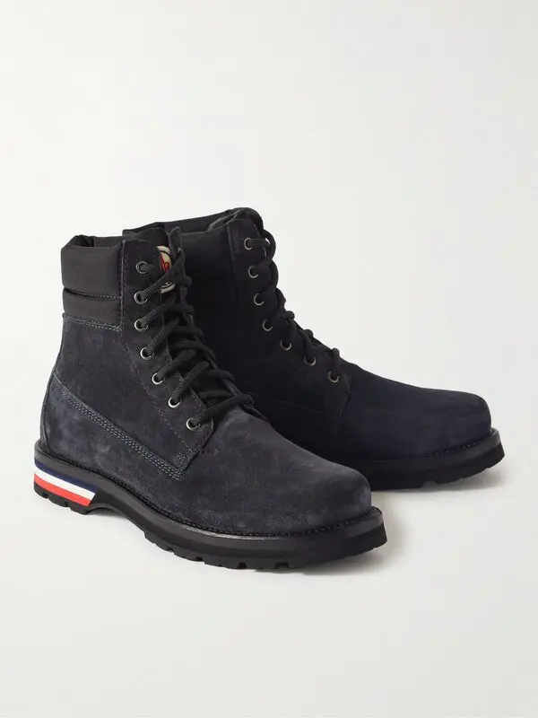 Moncler Canvas-trimmed Suede Boots - Blue