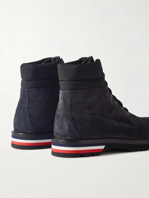 Moncler Canvas-trimmed Suede Boots - Blue