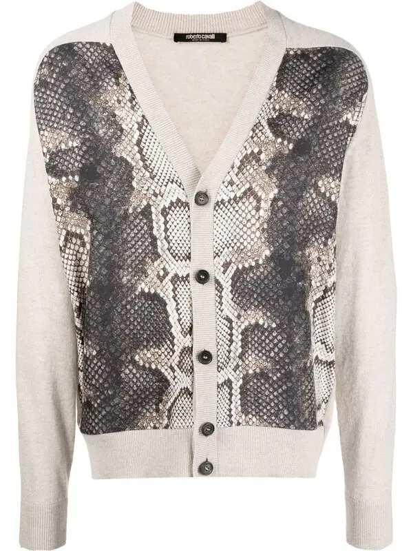 Roberto Cavalli Snakeskin-print Panelled Cardigan
