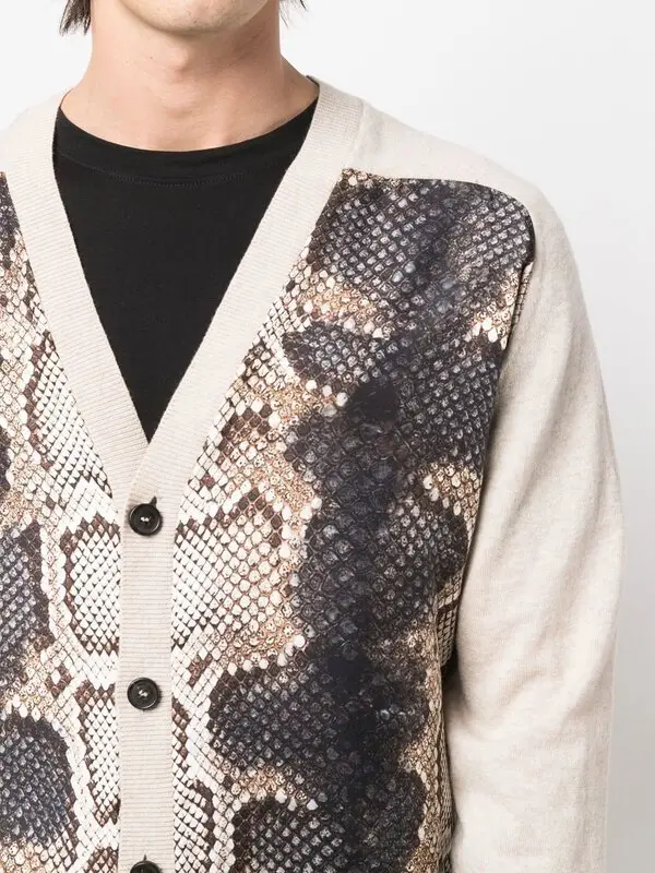 Roberto Cavalli Snakeskin-print Panelled Cardigan