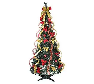 NORTHLIGHT 6' Gold & Red Pre-decorated Pop-up C Hristmas Tree - One-color