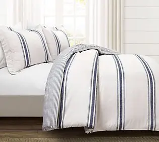 LUSH DECOR Farmhouse Stripe Cotton Duvet Cover Set Kg L Ush Decor - One-color