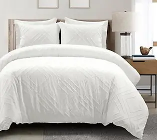 LUSH DECOR Diamond Clip Jacquard Duvet Cover White Set F/q By - One-color