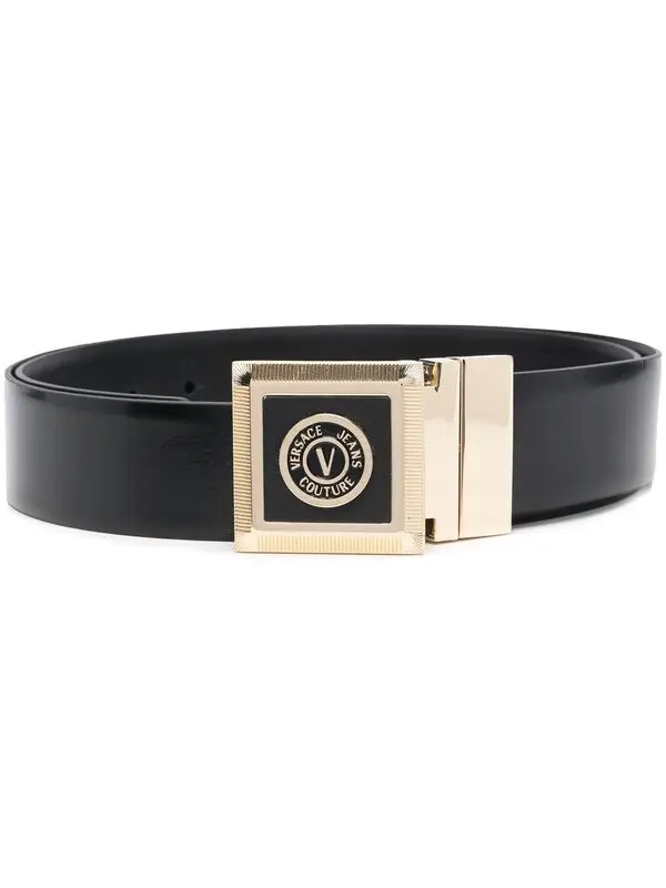 Versace Logo-plaque Leather Belt - Black