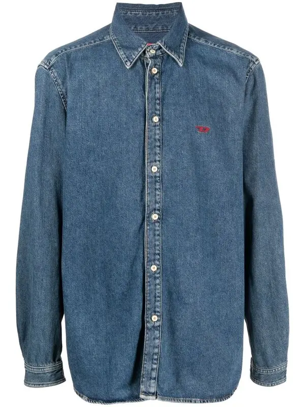 DIESEL® Logo-embroidered Denim Shirt - Blue