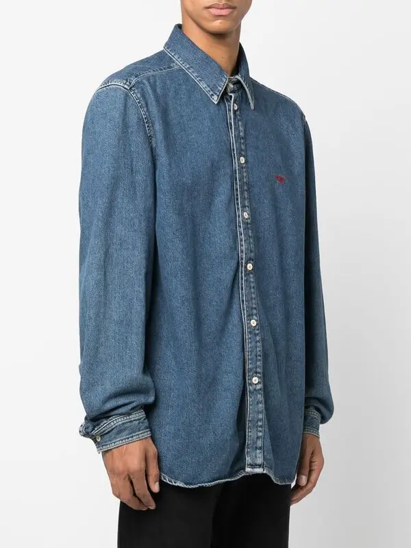 DIESEL® Logo-embroidered Denim Shirt - Blue