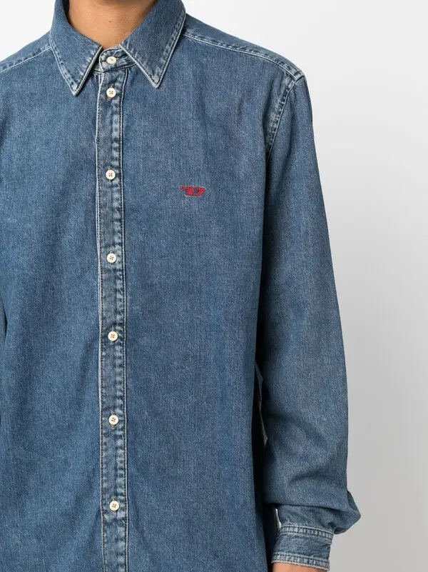 DIESEL® Logo-embroidered Denim Shirt - Blue