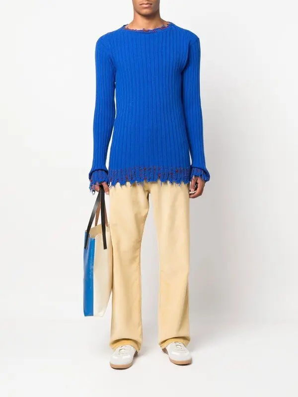 Marni Ribbed Frayed-hem Jumper