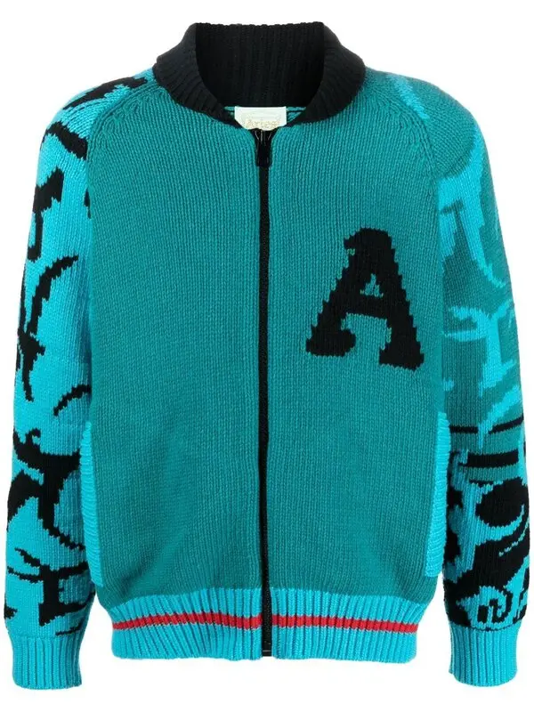 Aries Logo Intarsia Zip-up Cardigan