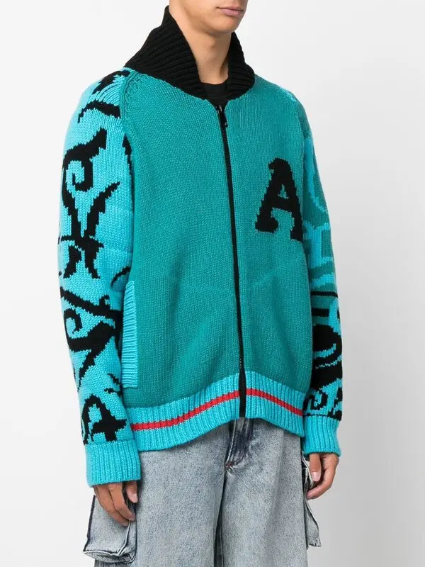 Aries Logo Intarsia Zip-up Cardigan