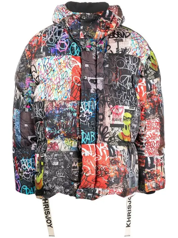 Khrisjoy Graffiti-print Down Puffer Jacket - Black