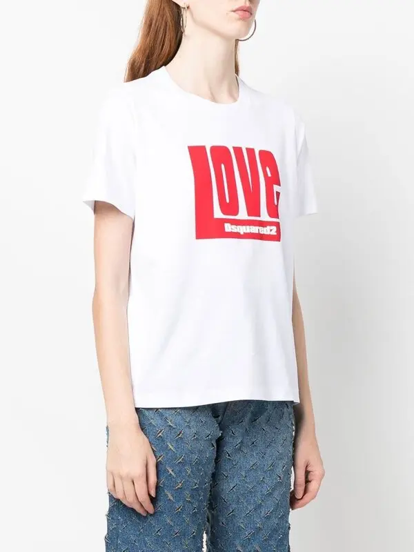 Dsquared2 Love" Slogan Print Cotton T-shirt - White