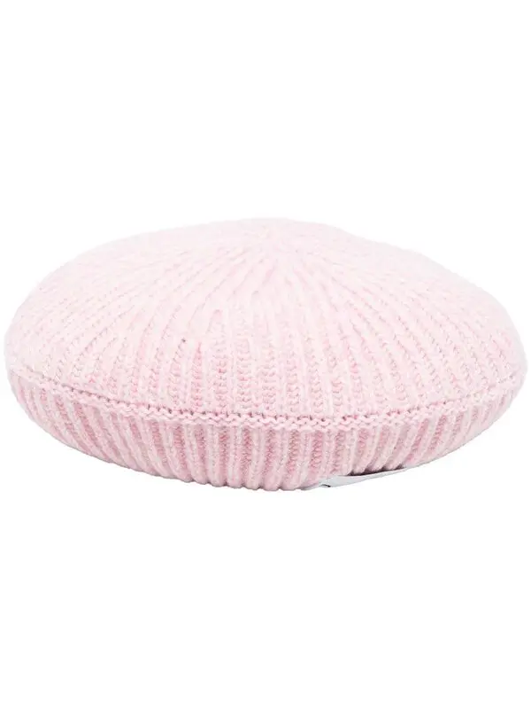 GANNI Logo-patch Ribbed-knit Beret