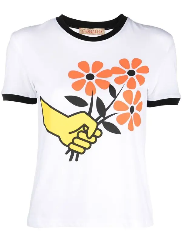 CORMIO Mazzolino Fiori Ringer T-shirt - White