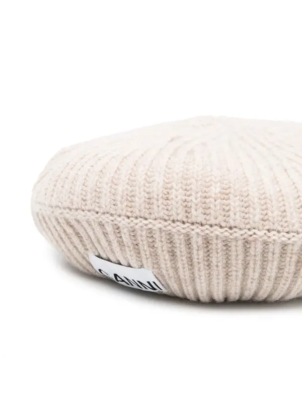 GANNI Logo-patch Ribbed-knit Beret