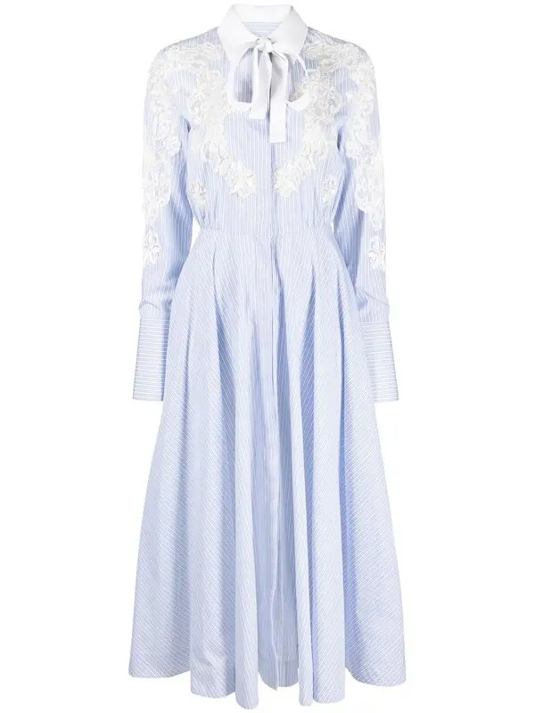 Valentino Garavani Lace-Panel Striped Shirt Dress In Blue - 30% Off |  Editorialist