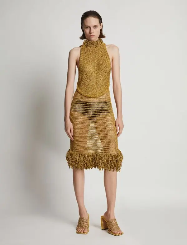 green emerald velvet dress Dripping in Gold Mesh Crochet Dress