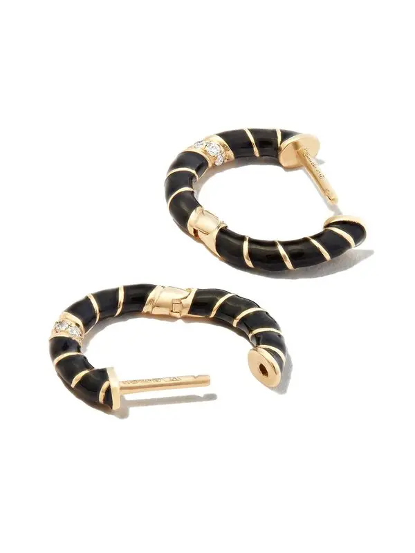 Yvonne Léon 9kt Yellow Enamel Diamond Hoop Earrings - Gold