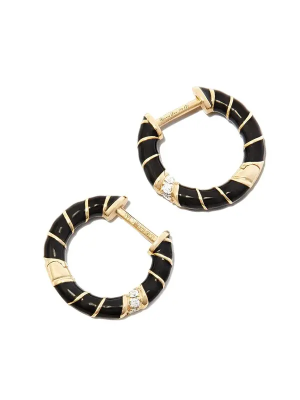 Yvonne Léon 9kt Yellow Enamel Diamond Hoop Earrings - Gold
