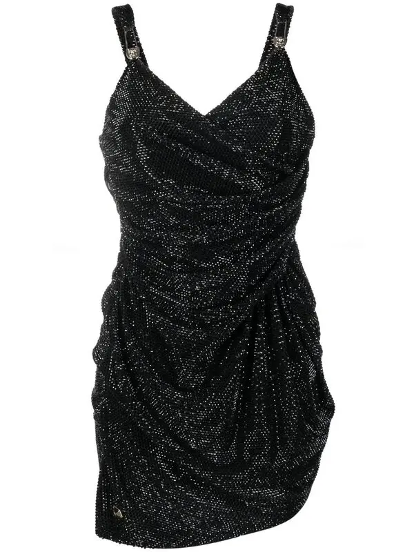 Philipp Plein Crystal-embellished Draped Mini Dress