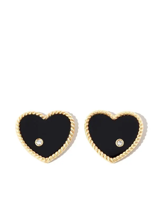 Yvonne Léon 9kt Yellow Onyx Heart Diamond Stud Earrings - Gold
