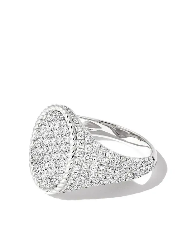 Yvonne Léon 18kt White Gold Diamond Signet Ring - Silver