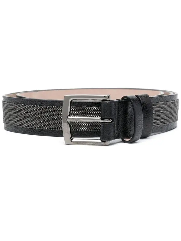 Brunello Cucinelli Bead-embellished Leather Belt - Black