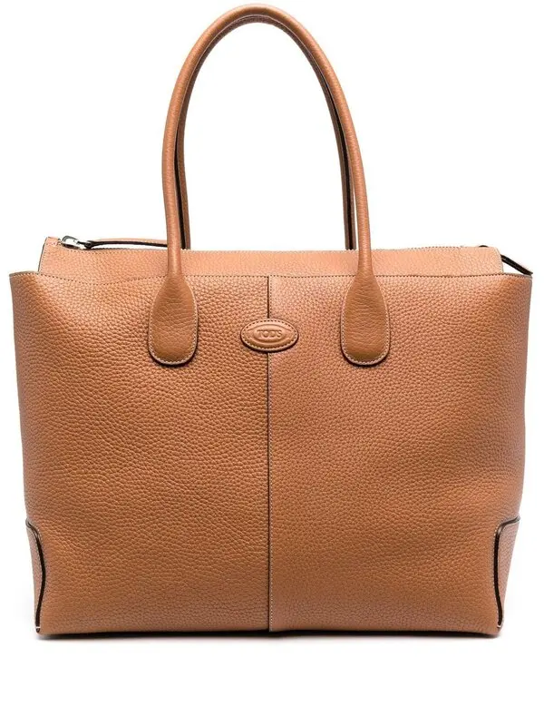 TOD'S Logo-patch Leather Tote Bag - Brown