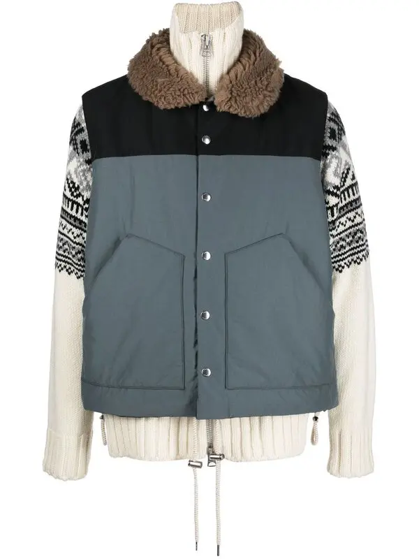 Sacai Padded Shearling-collar Jacket - Grey