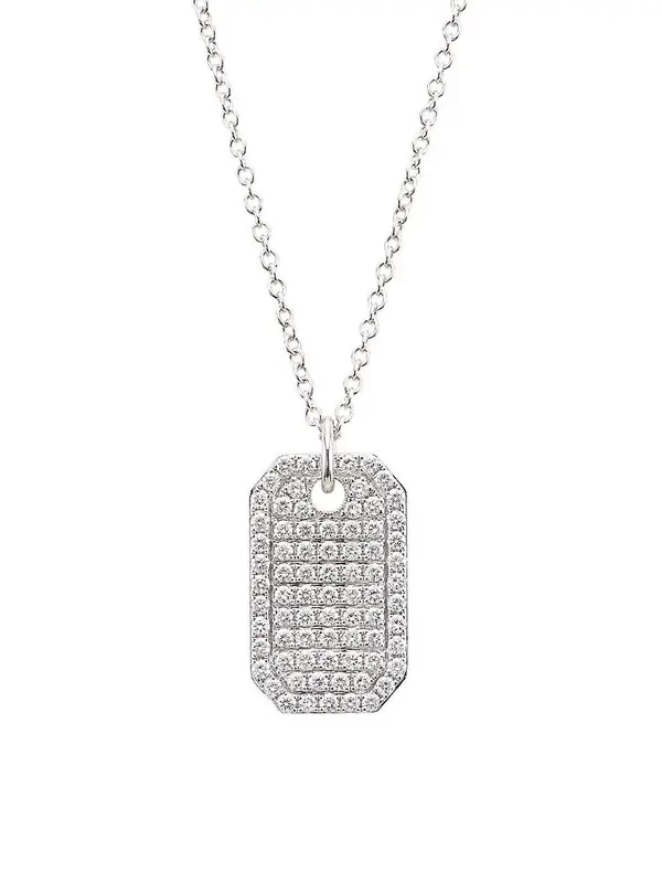 Saks Fifth Avenue Collection 14k & 0.90 Tcw Diamond Dog Tag Necklace - White Gold