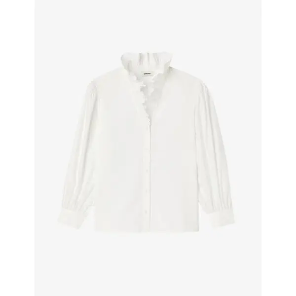 Sandro Ruffled-collar Organic-cotton Shirt