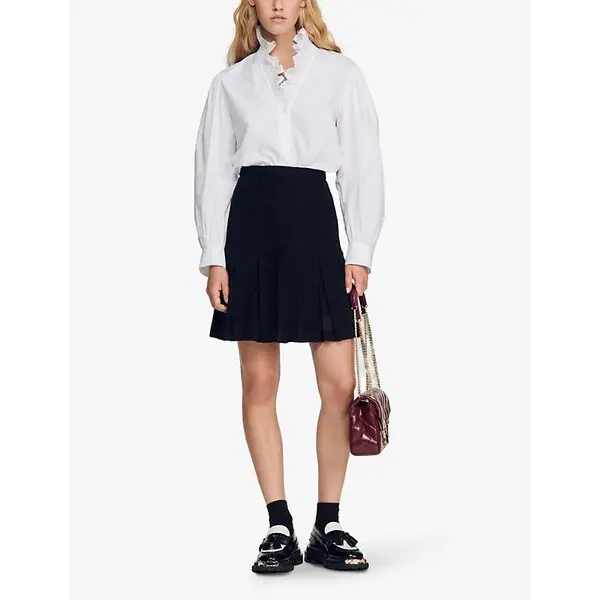 Sandro Ruffled-collar Organic-cotton Shirt