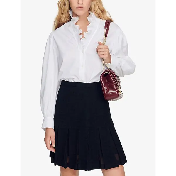 Sandro Ruffled-collar Organic-cotton Shirt