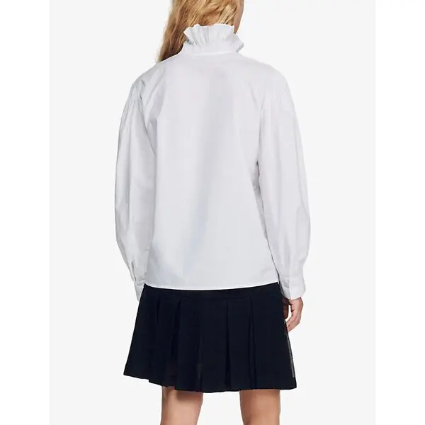 Sandro Ruffled-collar Organic-cotton Shirt