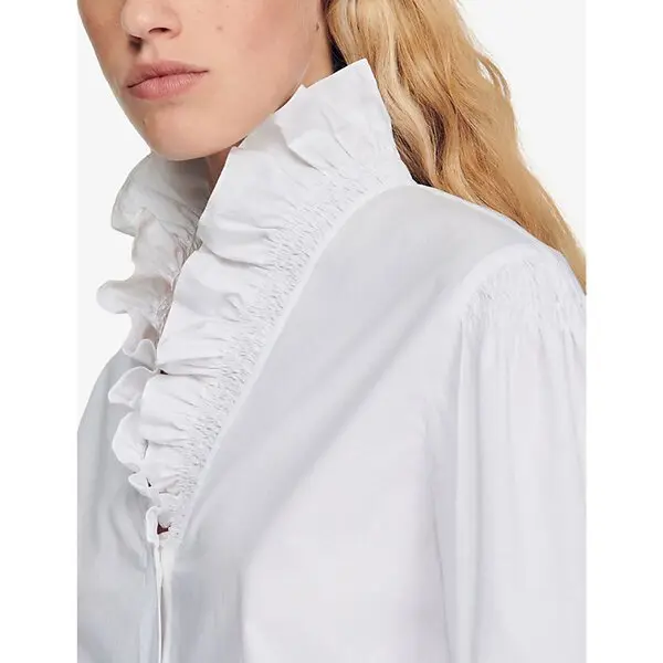 Sandro Ruffled-collar Organic-cotton Shirt