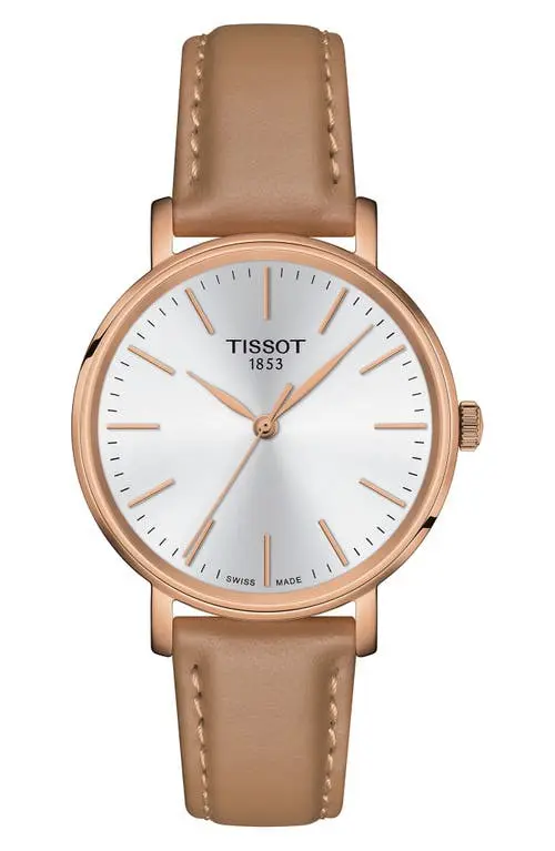TISSOT Everytime Leather Strap Watch - Beige