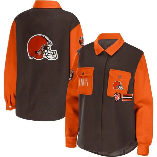 WEAR BY ERIN ANDREWS Cleveland S Snap-up Shirt Jacket - Brown