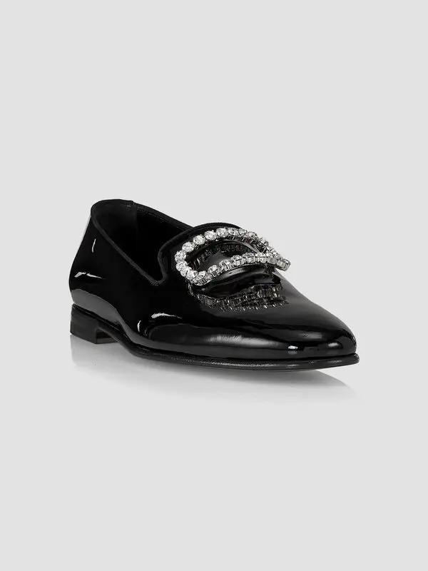 Manolo Blahnik Mariocc Crystal Buckle Patent Leather Loafers