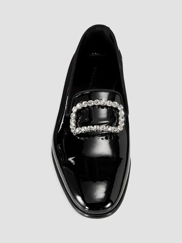 Manolo Blahnik Mariocc Crystal Buckle Patent Leather Loafers