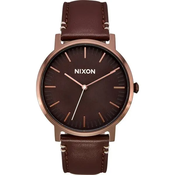 Nixon Porter Round Strap Watch - Chocolate/dark Roast/brown