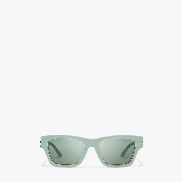 Tory Burch Trace Rectangular Sunglasses - Perfect Mint/solid Green