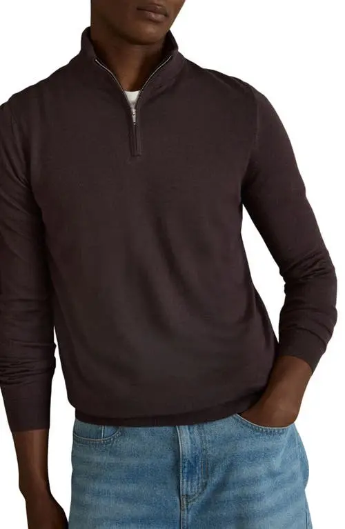 REISS Quarter Zip Wool Sweater - Dark Bordeaux