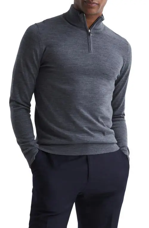 REISS Quarter Zip Wool Sweater - Derby Grey Marl
